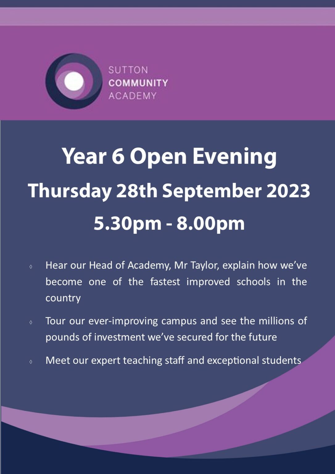 Year 6 Open Evening - Thursday 28th September - Sutton Community Academy