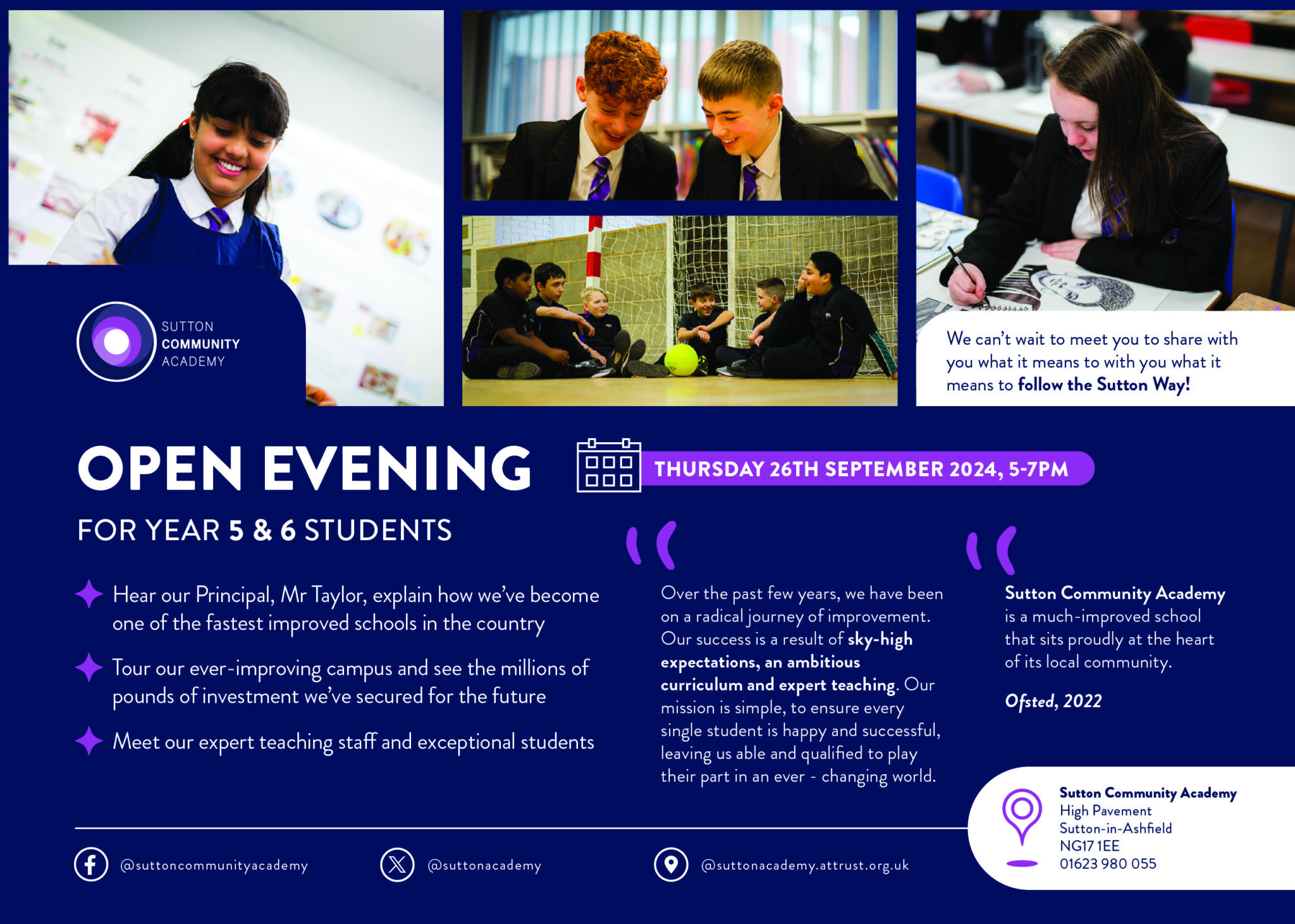 Year 5 & 6 Open Evening Thursday 26th September - Sutton Community Academy